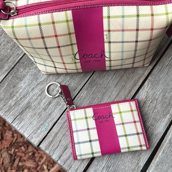 Coach | Bags | Coach Pink And Cream Plaid Mini Bag Wallet Clutch Set ...